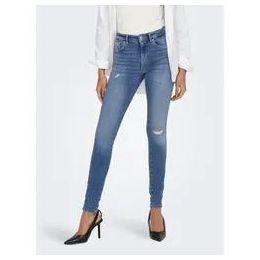 Skinny-fit-Jeans Only "ONLPOWER LIFE MID PUSH", Damen, Gr. XS (34), L&auml;nge 32, blau (medium blau denim), Denim/Jeans, Obermaterial: 92% Baumwolle, 6% Polyester, 2% Elasthan, Abriebeffekte, Destroyed-Effekte, skinny fit kn&ouml;chellang, Jeans 5-Pocket-Jeans, Baumwollmischung, skinny fit