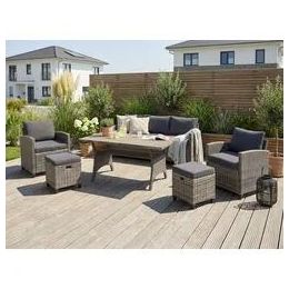 Gartenlounge-Set Konifera "Amsterdam", grau (anthrazit), Polyrattan, Sitzm&ouml;bel-Sets, Gartenm&ouml;bel-Set, Stahl, Ablagefl&auml;che unter dem Tisch, Loungeset, Topseller