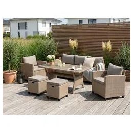 Gartenlounge-Set Konifera "Amsterdam", beige, Polyrattan, Sitzm&ouml;bel-Sets, Gartenm&ouml;bel-Set, Stahl, Ablagefl&auml;che unter dem Tisch, Loungeset