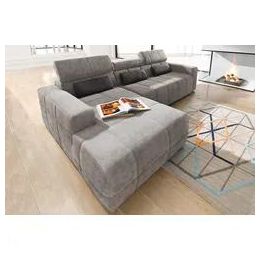 Ecksofa DOMO collection "Brandon gro&szlig;e Ausf&uuml;hrung B/T/H: 289/177/80 cm, auch in Leder und Cord", grau (grau, braun), B:289cm H:80cm T:175cm, Luxus-Microfaser in Antikleder-Optik (100% Polyester);Luxus-Microfaser (100% Polyester);Kunstleder SOFTLUX, Sofas, Ecksofa, mit Kopfteilverstellung, wahlweise Sitztiefenverstellung, L-Form