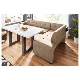 Eckbank exxpo - SOFA FASHION "Barista", beige (sahara), B:197cm H:82cm T:265cm, Microfaser (Zusammensetzung: 100% Polyester);Lederfaserstoff (Grundgewebe 41% Lederfaser, 39% Polyester, 20% Baumwolle), Sitzb&auml;nke, Eckbank, Frei im Raum stellbar