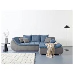 Ecksofa Home Affaire "Imola, elegant und modern, aktuelle Steppung im Sitz, bequem, L-Form", bunt (hellgrau, blau), B:271cm H:90cm T:104cm, Sofas, Ecksofa, frei im Raum stellbar, wahlweise mit Bettfunktion und Bettkasten