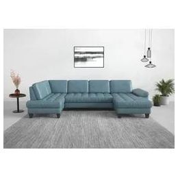 Sit & More Wohnlandschaft SIT & MORE "Westham U-Form", bunt (graublau), B:338cm H:88cm T:172cm, 100% Polyester, Sofas, Wohnlandschaft, wahlweise mit Bettfunktion, Bettkasten, Sitztiefenverstellung