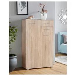 Kombikommode Priess, braun (struktureichefarben hell), B:82cm H:135cm T:38cm, Holzwerkstoff, Sideboards, Kombikommode