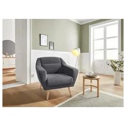 Sessel OTTO HOME "Bille", grau (dunkelgrau), B:87cm H:86cm T:90cm, Samtoptik (100% Polyester);Struktur (100% Polyester);Struktur fein (100% Polyester);Luxus-Microfaser weich (100% Polyester), Sessel, Sessel, mit Naht im R&uuml;ckenkissen und Eiche-Beinen, Design by Morten Georgsen