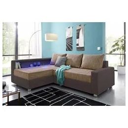 Ecksofa Collection AB "Relax L-Form", braun (braun, cappucino), B:223cm H:84cm T:91cm, Zierkissen: 100%Polyester;Struktur (100% Polyester);Microfaser PRIMABELLE (100% Polyester);Kunstleder SOFTLUX / Struktur (80% Polyester, 20% Acryl);Microfaser PRIMABELLE (100% Polyester) / Struktur (80% Polyester, 20% Acryl), Sofas, Ecksofa, inklusive Bettfunktion, Federkern, wahlweise mit RGB-LED-Beleuchtung