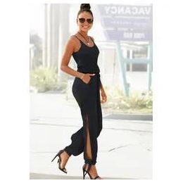 Overall Buffalo, Damen, Gr. 40, N-Gr, schwarz, Jersey, Obermaterial: 100% Viskose, unifarben, figurumspielend lang, Rundhals, Overalls Overall, mit Schlitzen seitlich am Bein, luftiger Jumpsuit, casual-chic
