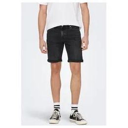 Only & Sons Jeansshorts ONLY & SONS "ONSPLY LIGHT BLUE 5189 SHORTS DNM NOOS", Herren, Gr. XL, N-Gr, schwarz (washed schwarz), Denim/Jeans, Obermaterial: 86% Baumwolle, 12% Polyester, 2% Elasthan, unifarben, Basic schmal, Jeans Jeansshorts