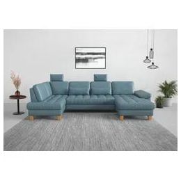 Sit & More Wohnlandschaft SIT & MORE "Westham U-Form", bunt (graublau), B:338cm H:88cm T:172cm, 100% Polyester, Sofas, Wohnlandschaft, wahlweise mit Bettfunktion, Bettkasten, Sitztiefenverstellung