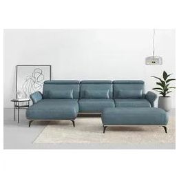 Ecksofa Home Affaire "Fjord L-Form", bunt (graublau), B:324cm H:93cm T:184cm, 100% Polyester, Sofas, Ecksofa, massiv, wahlweise mit Armlehnfunktion, Kopf- Sitztiefenverstellung