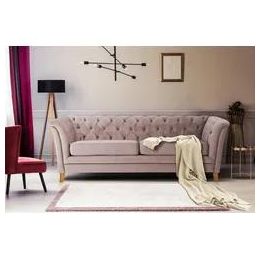 3-Sitzer Home Affaire "Newport", beige (puder), B:210cm H:76cm T:81cm, Samtoptik (100% Polyester);Struktur fein (100% Polyester);Luxus-Microfaser Vintageoptik (100% Polyester), Sofas, mit Knopfheftung im R&uuml;cken, Keder und feinen Armlehnen