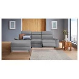 Ecksofa Home Affaire "Pareli, L-Form, 259cm,m. Recamiere, Echtleder, Kunstleder, Webstoff", grau (anthrazit), B:259cm H:98cm T:163cm, Webstoff (95% Polyester 5%Nylon), Sofas, Ecksofa, man. o. elektr. Relaxfunktion, USB/Kopfteilverstellg u. LED