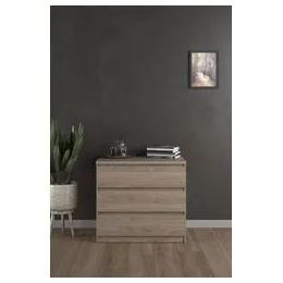 Kommode Inosign "Naia", braun (jackson hickory), B:77cm H:70,1cm T:50cm, Spanplatte, Sideboards, Kommode, abgerundete Schubladenkanten auf Metallgleiter, Breite 77 cm