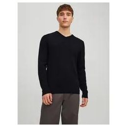 Jack & Jones V-Ausschnitt-Pullover JACK & JONES "JJEBASIC mit V-Ausschnitt, ideal f&uuml;r Herbst und Alltag", Herren, Gr. L, schwarz, Obermaterial: 100% Baumwolle, unifarben, schmal, V-Ausschnitt, Pullover, unifarben, modisch, slim fit, Baumwolle, V-Ausschnitt