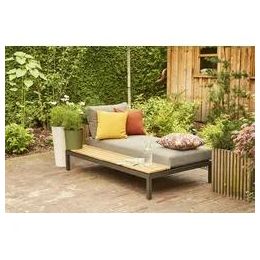 Gartenlounge-Set siena GARDEN "Alvida", grau (matt anthrazit, teak,), B:177,5cm H:84cm T:102cm, Aluminium, Massivholz, Polyester, Sitzm&ouml;bel-Sets, bestehend aus 2 Liegen und 4 Kissen