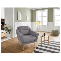 Sessel OTTO HOME "Bille", grau (stone), B:87cm H:86cm T:90cm, Samtoptik (100% Polyester);Struktur (100% Polyester);Struktur fein (100% Polyester);Luxus-Microfaser weich (100% Polyester), Sessel, Sessel, mit Naht im R&uuml;ckenkissen und Eiche-Beinen, Design by Morten Georgsen