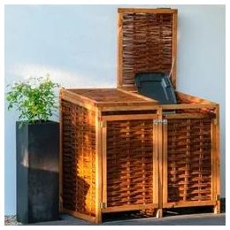 M&uuml;lltonnenbox Dobar, braun (braun, dunkelbraun), B:125cm H:115cm T:80cm, Holzwerkstoff, Aufbewahrungsboxen, 2x120l, BxTxH: 125x80x115 cm