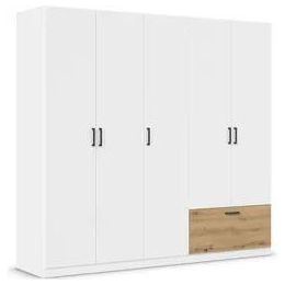 Dreht&uuml;renschrank Rauch "Kleiderschrank Schrank Garderobe W&auml;scheschrank BARI", wei&szlig; (alpinwei&szlig;, eiche artisan), B:225cm H:210cm T:54cm, Holzwerkstoff, Schr&auml;nke, Dreht&uuml;renschrank, mit Schubasten au&szlig;en, moderner Griff in Graumetallic MADE IN GERMANY