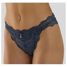 Tanga Lascana, Damen, Gr. 36/38, blau (dunkelpetrol), Microtouch, Obermaterial: 88% Polyamid, 10% Elasthan, 2% Polyester, figurbetont, Unterhosen Tanga, rundherum aus edler Spitze