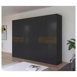 Dreht&uuml;renschrank Rauch "Kleiderschrank Schrank Garderobe W&auml;scheschrank TICAO", grau (graumetallic, atlantic oak dunkel), B:271cm H:210cm T:54cm, Holzwerkstoff, Schr&auml;nke, Dreht&uuml;renschrank, mit 2 ger&auml;umigen Schubladen, viel Stauraum MADE IN GERMANY