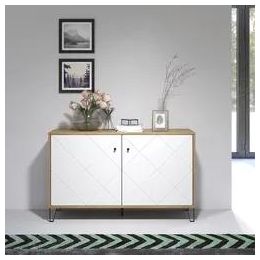 Sideboard Places of Style "Tarragona", wei&szlig; (artisan eiche melamin, wei&szlig; matt), B:123cm H:76cm T:40cm, Sideboards, Sideboard, Sideboard mit 2 T&uuml;ren & Soft-Close - (B/T/H) 123/40/76 cm