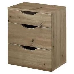 Nachtschrank Relita "Maxi", grau (eiche artisan), B:40cm H:54,6cm T:38cm, Schr&auml;nke, Nachtschrank, mit 3 Schubladen ist universell einsetzbar