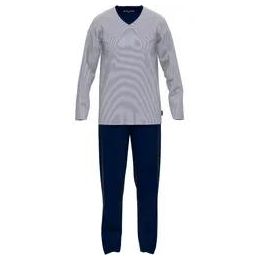 Pyjama Tom Tailor "Nevada", Herren, Gr. 50 (M), blau (blau, dunkel, ringel), Single Jersey, Obermaterial: 100% Baumwolle, gestreift, bequem lang, V-Ausschnitt, Homewear-Sets Pyjama, Streifendesign, Langarm, V-Ausschnitt, lange Hose, atmungsaktiv