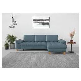 Sit & More Ecksofa SIT & MORE "Westham L-Form", bunt (graublau), B:275cm H:88cm T:172cm, 100% Polyester, Sofas, Ecksofa, mit Recamiere, mit oder ohne Bettfunktion, Bettkasten, F&uuml;&szlig;e Eiche