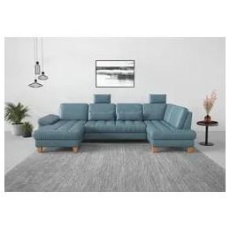 Sit & More Wohnlandschaft SIT & MORE "Westham U-Form", bunt (graublau), B:338cm H:88cm T:172cm, 100% Polyester, Sofas, Wohnlandschaft, wahlweise mit Bettfunktion, Bettkasten, Sitztiefenverstellung