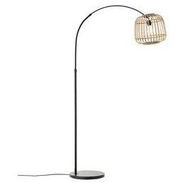 Brilliant Bogenlampe "Nikka", schwarz (schwarz, natur), 1, H: 171cm, 1 Stk., Leuchten, mit Rattan-Schirm, 171 cm H&ouml;he, E27, Metall/Rattan, schwarz/natur, Bogenlampe