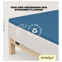 Spannbettlaken Schlafgut "EASY Jersey Elasthan Topper", blau (blau mid), 1 Stk., Jersey, 120-130x200-220 10cm, Jersey, Obermaterial: 95% Baumwolle, 5% Elasthan, Bettlaken, Spannbettlaken, MADE IN GREEN by OEKO-TEX