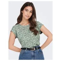 Shirtbluse Only "ONLVIC S/S AOP TOP NOOS PTM", Damen, Gr. 42 (XL), gr&uuml;n (lime gr&uuml;n aop), Web, Obermaterial: 97% Polyester, 3% Elasthan, bedruckt, regular fit h&uuml;ftlang, Rundhals, Blusen, mit Allover Druck