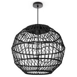 Paco Home Pendelleuchte "MAITE", schwarz, &Oslash; 40cm H: 39cm, Leuchten, Rattan H&auml;ngeleuchte Korblampe Rund E27 Boho Stil Modern Wohnzimmer, Pendelleuchte