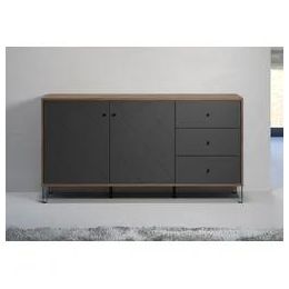 Sideboard Places of Style "Molveno", schwarz (eiche kraft gold melamin, graphite tiefzieh), B:183cm H:76cm T:40cm, FSC-zertifizierter Holzwerkstoff, Sideboards, Sideboard, Sideboard, 2 T&uuml;ren, 3 Schubkasten & Soft-Close - (B/T/H) 183/40/76 cm