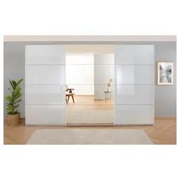 Schwebet&uuml;renschrank Rauch "Kleiderschrank Schrank Garderobe KOLUNA mit Glast&uuml;ren und Spiegel", wei&szlig; (alpinwei&szlig;, glas kristallwei&szlig;), B:360cm H:210cm T:62cm, Holzwerkstoff, Schr&auml;nke, Schwebet&uuml;renschrank, inkl. 2 Innenschubladen sowie extra Einlegeb&ouml;den MADE IN GERMANY