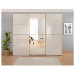 Schwebet&uuml;renschrank Rauch "Kleiderschrank Schrank Garderobe KOLUNA mit Glast&uuml;ren und Spiegel", beige (eiche artisan, glas champagner), B:271cm H:210cm T:62cm, Holzwerkstoff, Schr&auml;nke, Schwebet&uuml;renschrank, inkl. 2 Innenschubladen sowie extra Einlegeb&ouml;den MADE IN GERMANY