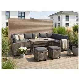 Gartenlounge-Set Konifera "Rotterdam", grau, Polyrattan, Sitzm&ouml;bel-Sets, Gartenm&ouml;bel-Set, Polyrattan, Stahl, Tischplatte aus Nonwood, Topseller