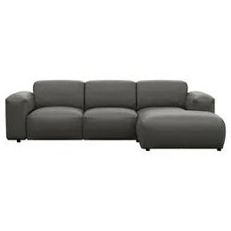 Ecksofa FLEXLUX "Lucera Chaislongue rechts oder links, L-Form, bequem", grau (warm mineral grau), B:251cm H:73cm T:171cm, 100% Echteder, Sofas, Ecksofa, modern & anschmiegsam, Kaltschaum, Stahl-Wellenunterfederung