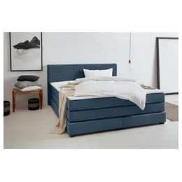 Boxspringbett OTTO products "Peetu", blau, B:190cm L:213cm, Struktur fein aus 100%-recyceltem Polyester, Komplettbetten, Boxspringbett, Taschenfederkern-Matratze, in 4 Breiten und 4 Farben, incl. Topper