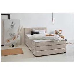 Boxspringbett OTTO products "Peetu", beige, B:150cm L:213cm, Struktur fein aus 100%-recyceltem Polyester, Komplettbetten, Boxspringbett, Taschenfederkern-Matratze, in 4 Breiten und 4 Farben, incl. Topper