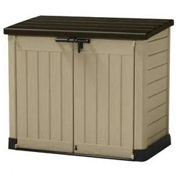 Aufbewahrungsbox Keter "Store It Out MAX 1200L", beige (beige, braun), B:146cm H:125cm T:82cm, Polypropylen, Aufbewahrungsboxen, Aufbewahrungsbox, M&uuml;lltonnenbox in Holzoptik