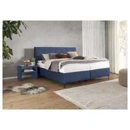 Boxspringbett Alina "Elmar", blau (dunkelblau tcm 96), B:180cm L:209cm, Struktur fein TCM (100% Polyester), Komplettbetten, Boxspringbett, mit gestepptem Kopfteil, inklusive Matratze und Topper