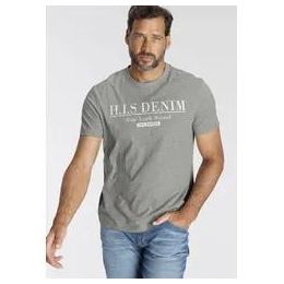 H.I.S. T-Shirt H.I.S, Herren, Gr. S (44/46), grau (grau meliert), Single Jersey, Obermaterial: 90% Baumwolle, 10% Viskose, bedruckt, Basic schmal, Rundhals, Shirts T-Shirt, schmale Passform, bedrucktes Design, Rundhalsausschnitt