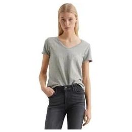 Marc O'Polo T-Shirt MARC O'POLO DENIM, Damen, Gr. XL, grau (grau, meliert), Jersey, Obermaterial: 100% Baumwolle, figurbetont h&uuml;ftlang, tiefer V-Ausschnitt, geschnittene Kante, Shirts T-Shirt, mit abgerundetem V-Neck