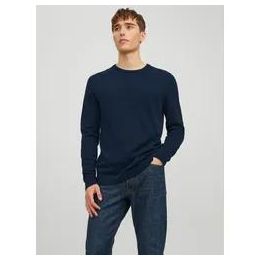 Jack & Jones Rundhalspullover JACK & JONES "JJEBASIC mit Rundhals, ideal f&uuml;r Job und Freizeit", Herren, Gr. M, blau (navy blazer), Feinstrick, Obermaterial: 100% Baumwolle, schmal h&uuml;ftlang, Rundhals, B&uuml;ndchen, Pullover Rundhalspullover, unifarben, modisch, slim fit, Baumwolle, Rundhals