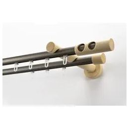 Gardinenstange Garesa "PANDORA", beige (mattchromfarben, natur), L:500cm &Oslash;:20mm, Aluminium, Holzwerkstoff, Kunststoff, Gardinenstangen, Vorhanggarnitur,Innenlaufgarnitur, verl&auml;ngerbar, Knopf m.runden L&ouml;cher