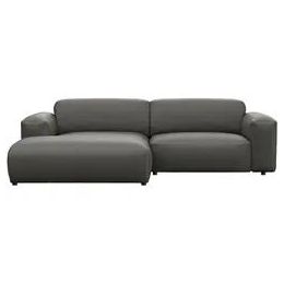 Ecksofa FLEXLUX "Lucera Chaislongue rechts oder links, L-Form, bequem", grau (warm mineral grau), B:257cm H:73cm T:171cm, 100% Echteder, Sofas, Ecksofa, modern & anschmiegsam, Kaltschaum, Stahl-Wellenunterfederung