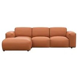 Ecksofa FLEXLUX "Lucera Chaislongue rechts oder links, L-Form, bequem", braun (modern cognac braun), B:251cm H:73cm T:171cm, 100% Echteder, Sofas, Ecksofa, modern & anschmiegsam, Kaltschaum, Stahl-Wellenunterfederung