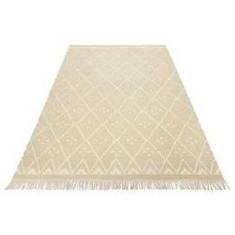 Teppich GREEN LOOOP "Vermont GL-82101", beige (beige, creme), B:130cm H:5mm L:190cm, Baumwolle, Schurwolle, Teppiche, Teppich, handgewebter Naturfaserteppich aus 80% Wolle 20% Baumwolle, Wohnzimmer
