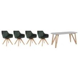 Essgruppe Salesfever "Stilvolle Sitzgruppe", grau (grau, natur, dunkelgr&uuml;n, natur), Samtvelours, Essgruppe 5 tlg. 180x90cm, MDF, Massivholz, Polyester, Sitzm&ouml;bel-Sets, Essgruppe, 5-teiliges Set: Samtverlours-St&uuml;hle, 180 drehbar, Tischbreite 180 cm